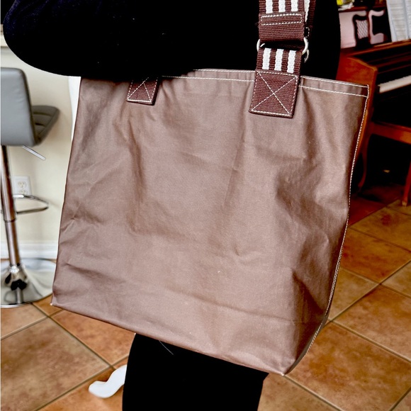 Old Navy | Bags | Old Navy Brown Canvas Tote Bag With Striped Handles ...